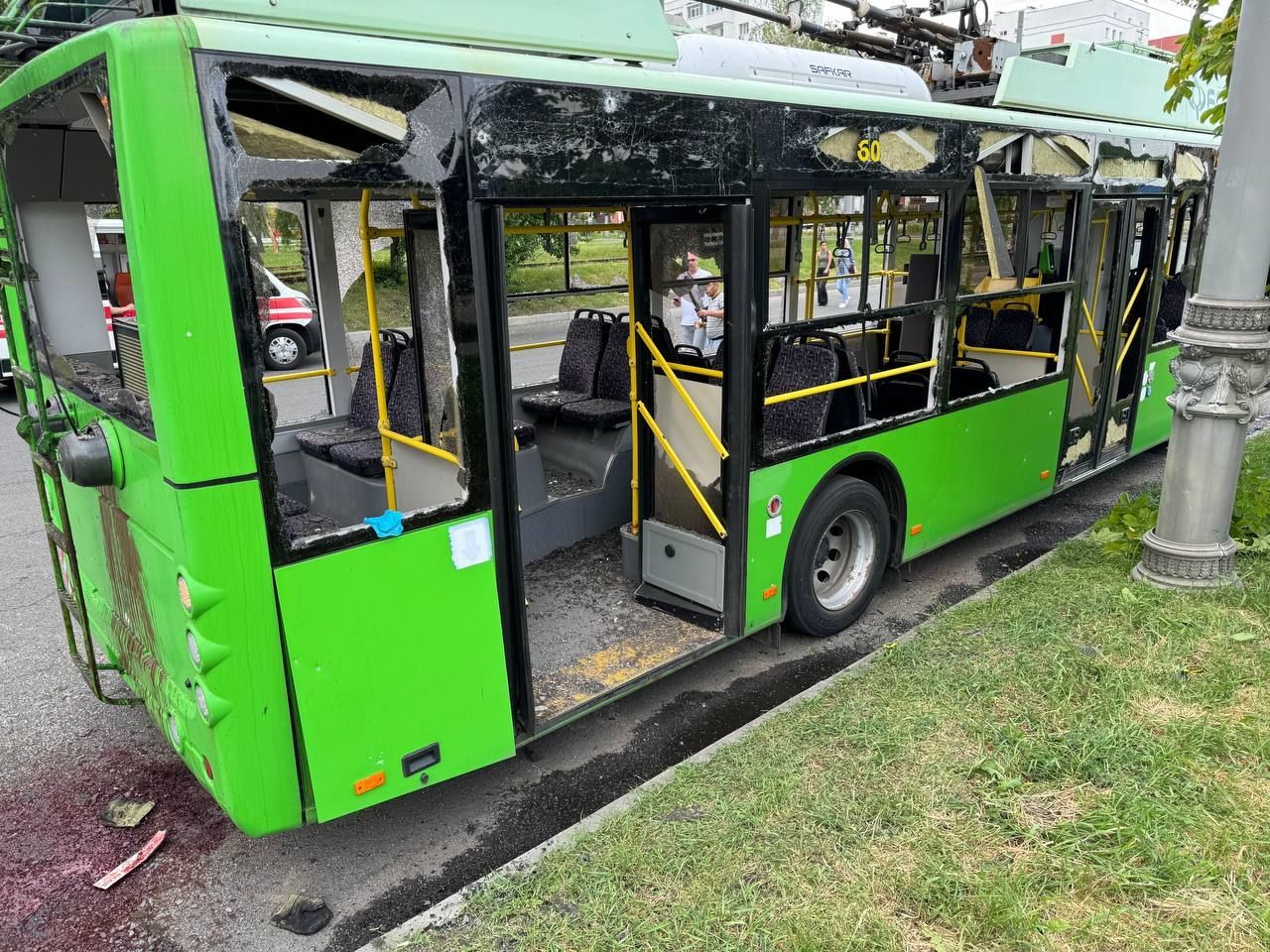 City transport was damaged during a shelling of Kharkiv: a trolleybus ...